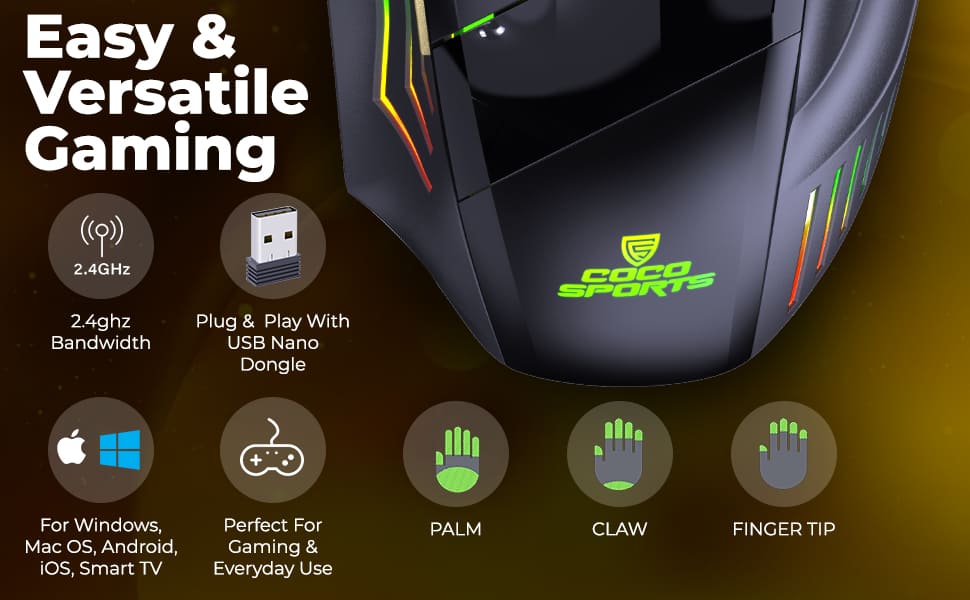 WM22 Gold Wireless Gaming Mouse, Rechargeable, Ergonomic – mycocosports